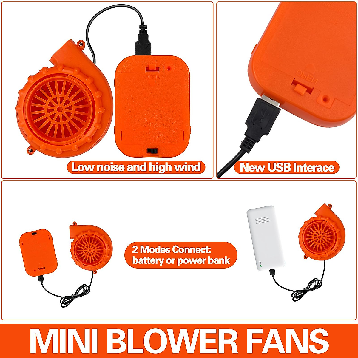 QLINLEAF Mini Blower Fan for Dinosaur Costume or Other Inflatable Game Clothing Suits, Orange