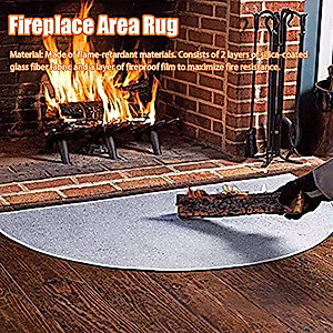 iayokocc Fireplace Mat Fire Retardant Area Rug, Half Round Hearth Fireplace Nonslip Area Mat Protective Floor for Outdoor(Grey,Size:24x42inch)