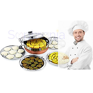 Sophronia Stainless Steel Idli Cooker Multi Kadai Steamer with Copper Bottom All-in-One Big Size 5 Plate 2 Idli | 2 Dhokla | 1 Patra | Momo's | 28.5 cm Dia
