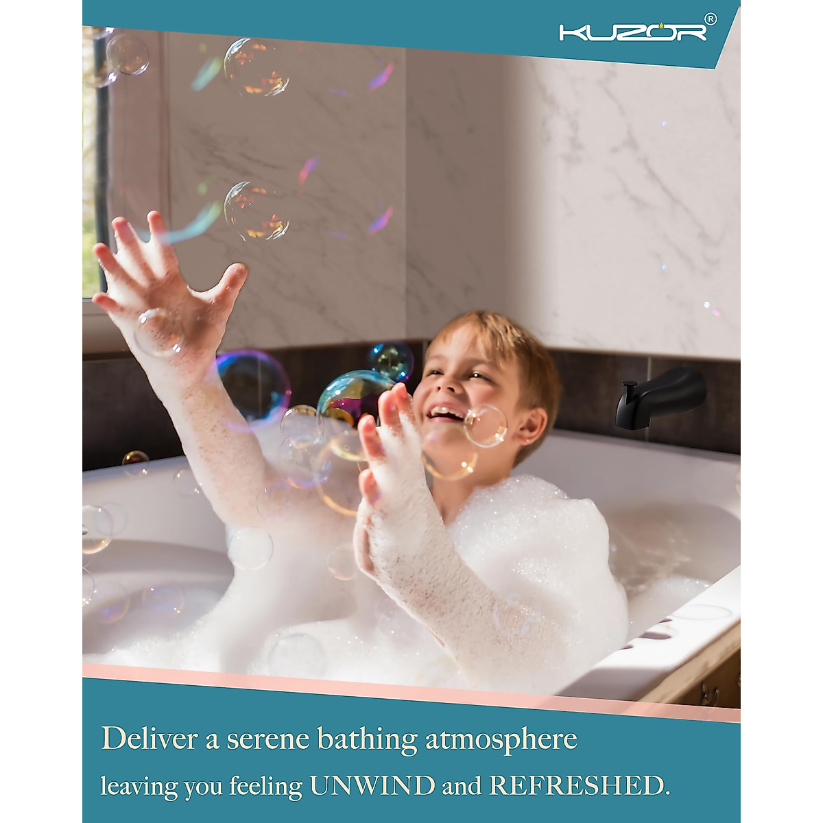 KUZOR 1PC Bathtub Shower Faucets Set, Brass With 304 Stainless Steels 5.5 inches 7 Setting Spray Shower Head, Efficient, Dense Water Flow, Anti-Scald - Bathroom/Shower Room - Matte Black