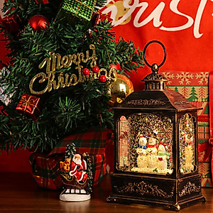 GenSwin Christmas Snowman Snow Globe Lantern Battery Operated Water Swirling Glitter with 6H Timer, Musical LED Lighted Scene for Christmas Home Decoration Gift