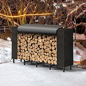 ETELI Firewood Rack Outdoor with Cover 5 ft Heavy Duty Wood Log Rack Holders Waterproof Indoor Firewood Storage for Fireplace, Black