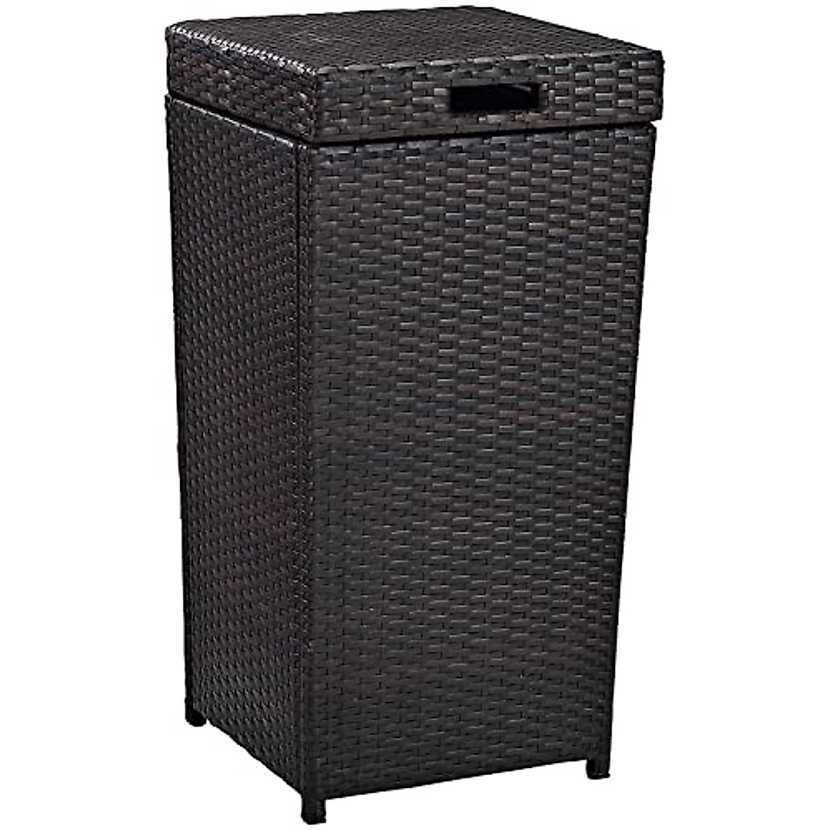 HomeStock Rustic Retreat Outdoor Wicker Trash Bin - Brown Finish, 16 x 16 x 31.5 inches, Manual Lift Lid, Sturdy Steel and Wicker Construction, Modern Patio/Lawn/Porch Trash Bin Brown