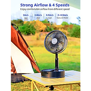 Airbition 8-Inch Rechargeable Oscillating Foldaway Fan with Remote, Timer, 4-Speed, 7200mAh Battery Operated Cordless Standing Pedestal Fan Portable for Bedroom Outdoor Camping Tent Travel