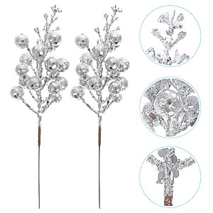 Alipis 10pcs Christmas Imitation Berries Xmas Ornaments Holly Berry Table Centerpiece Christmas Glitter Artificial Holly Berries Holiday Berry Stem Silver Vase Foam Outdoor Decorations