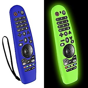 2Pcs Upgraded Protective Cover for LG AN-MR600 / LG AN-MR650 / AN-MR18BA / AN-MR19BA Remote Control Case for LG Smart TV,WQNIDE Silicone Case Anti/Drop/Slip/Scratch/Dust/Water (Blue+Glowing Green)