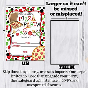 Pizza Party Themed Birthday Party Invitations for Kids, 20 5x7 Fill In Cards with Twenty White Envelopes by AmandaCreation