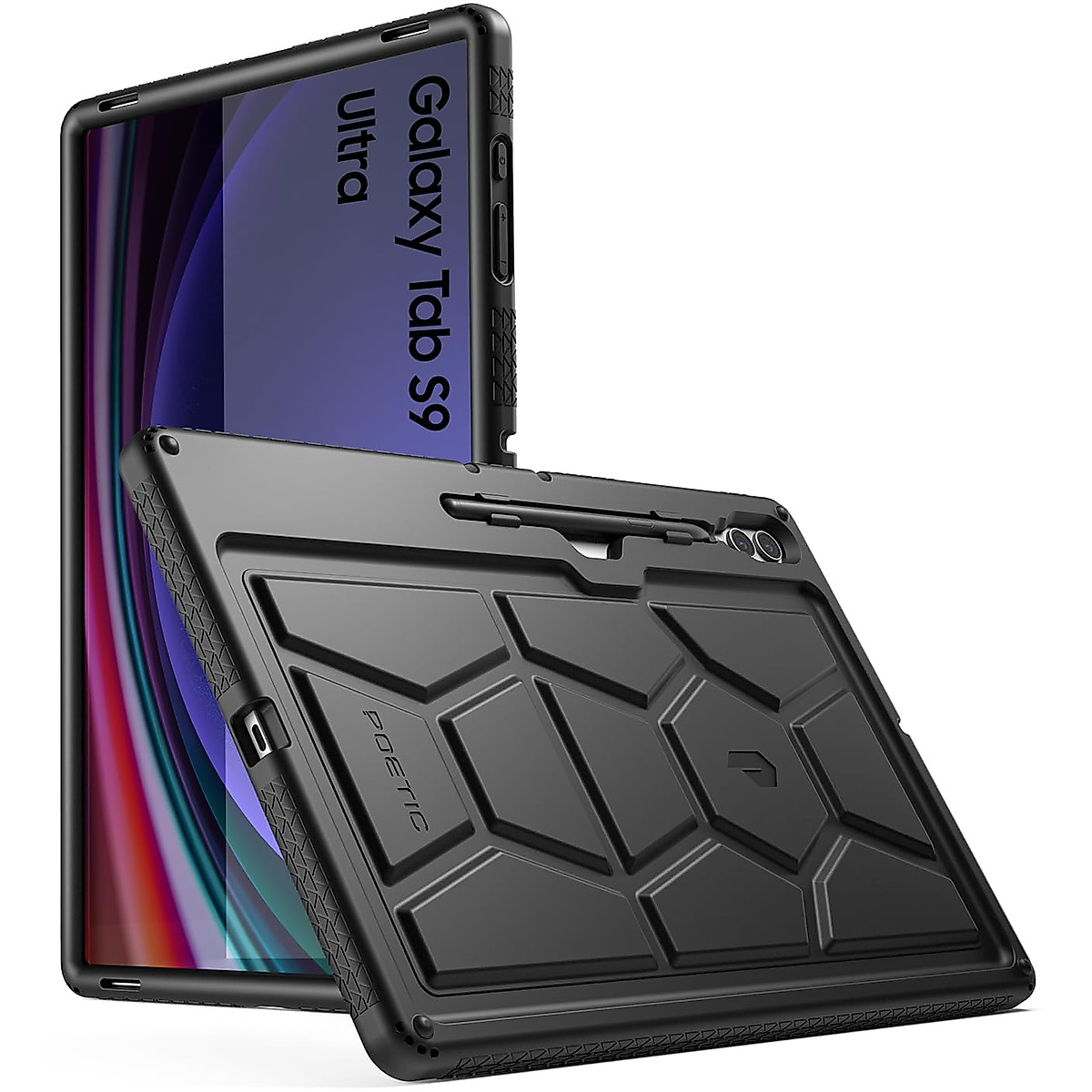 Poetic TurtleSkin Case for Samsung Galaxy Tab S10 Ultra (2024 Release) / S9 Ultra (2023 Release) 14.6 inch Case with S Pen Holder, Heavy Duty Shockproof Kids Friendly Protective Silicone Cover, Black