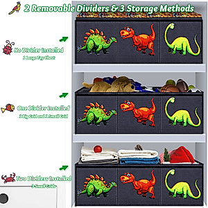 HOMEMARVEL Toy Chest for Boys, Black Dinosaur and Dog Pattern