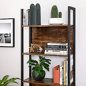 VASAGLE ALINRU Storage Shelf, Bookshelf with 5 Shelves, Steel Frame, for Living Room, Entryway, Office, Industrial Style, Rustic Brown and Black ULLS025B01, 24.4”L x 9.4”W x 65”H (62 x 24 x 165 cm)