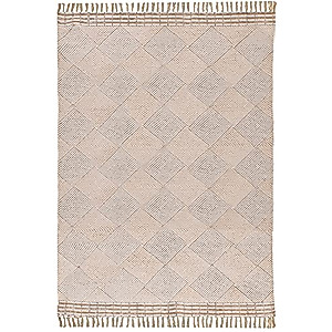 Casavani Handmade Area Rug Hand Block Printed Moroccan Tassels Throw Rug Hand Woven Door Mat Floor Rug Indoor Rugs for Bedroom Bathroom Laundry Room Living Room 6x8 Feet (180x240 cm)