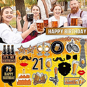 21st birthday decorations for him men - (60pcs) black gold party Banner, 40 Inch Gold Number Balloons,21st Sign Latex Balloon,Fringe Curtains and cheers to you Foil Balloons,Hanging Swirl,photo props