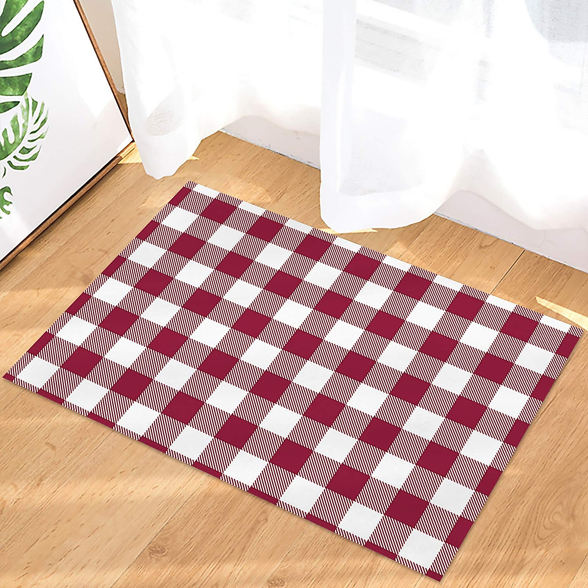 Door Mat for Bedroom Decor, Red Lattice Floor Mats, Holiday Rugs for Living Room, Absorbent Non-Slip Bathroom Rugs Home Decor Kitchen Mat Area Rug 18x30 Inch