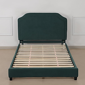Getifun Upholstered Kids Twin Bed Frame, Velvet Wooden Kids Bed with Adjustable Headboard (Green)
