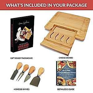 Cheese Board Set, Bamboo Cheese Board and Knife Set, Charcuterie Board Set, Charcuterie Tray, Wine and Cheese Board, Beautiful Charcuterie Boards Gift for Mom, Housewarming Gift and Wedding Gift