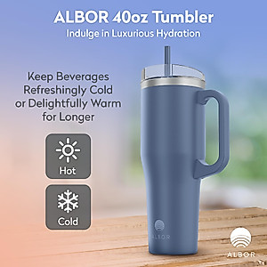 ALBOR 40 oz Tumbler With Lid and Straw, Leak Proof Durable Stainless Steel Insulated Tumbler With Handle, Spill Proof Water Bottles With Straw (Blue, 40 oz)