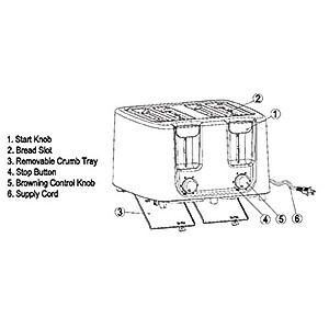 Continental Electric CE-TT029 Toaster, 4 Slice, Black