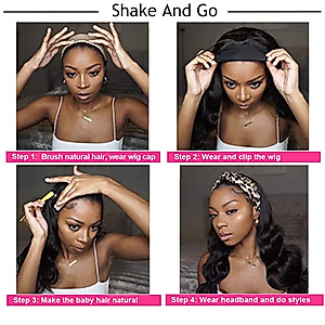 Brown Headband Wig 24 Inch Long Wavy Headband Wigs for Black Women Dark Brown Mix Blonde Highlights Loose Wave Headband Wig Synthetic Long Wigs for Women and Girls Daily Party Wear (Brown)