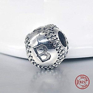 Bolenvi Baseball Softball Sports Ball 925 Sterling Silver Charm Bead for Pandora & Similar Charm Bracelets or Necklaces