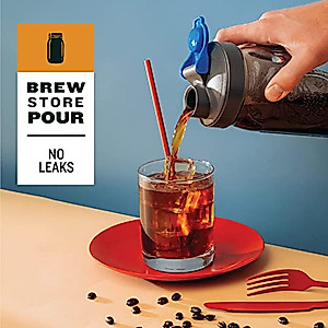 County Line Kitchen - Cold Brew Mason Jar iced Coffee Maker, Durable Glass, Heavy Duty Stainless Steel Filter, Flip Cap Lid - 64 oz (2 Quart / 1.9 Liter), With Handle