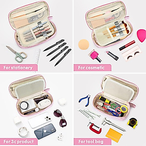 Idefair Cute Pencil Case, Preppy Pencil Pouch Aesthetic Pen Case with Finger Loop, Large Capacity Pencil Bag with Double Zipper School Supplies for Girls (Pink, Letter A)