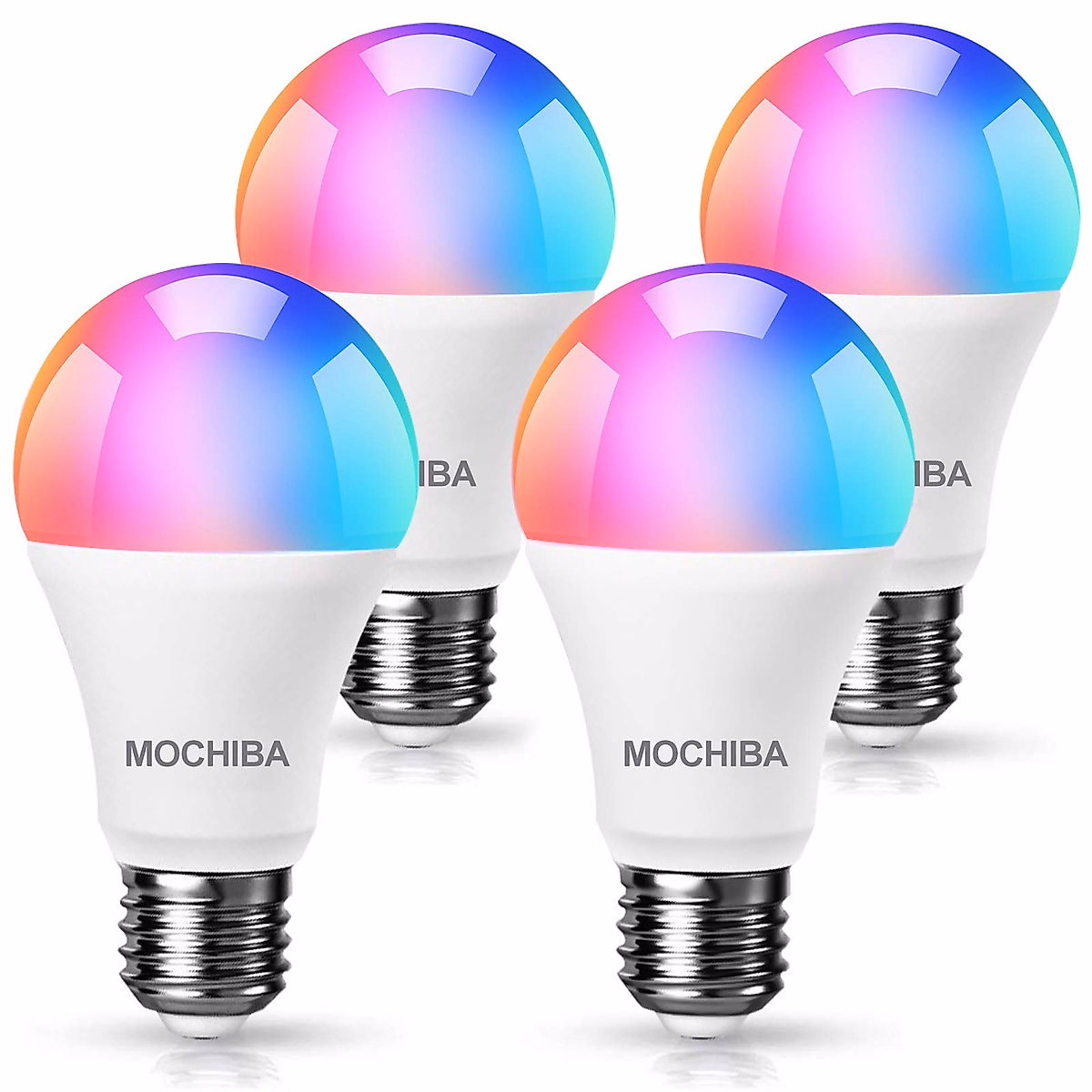 Mochiba Smart WiFi LED Light Bulbs Compatible with Alexa and Google Home Assistant Music Sync Multi Color Changing Bulb A19 E26 10W 900LM (80W Equivalent) 4-Pack Smart Bulb White
