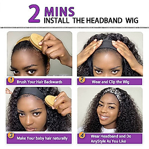 Headband Wigs Afro Curly Headband Wig for Black Women Human Hair Water Wave Natural Hair Women's Headband Wig Deep Wave 10 Inch 150% Density Machine Made No Lace deep Curly Front Headband Wig wigs