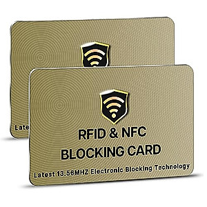 SAITECH IT 2 Pack RFID Blocking Cards One Card Protects Entire Wallet Purse For Men & Women, Contactless Bank Debit Credit Card Protector ID ATM Guard Card – Golden