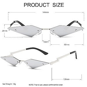 JOVAKIT Rimless Lozenge Sunglasses for Women Men Fashion Polygon Sun Glasses Metal Frame Rave Party Halloween Eyeglasses (Silver Mirror)