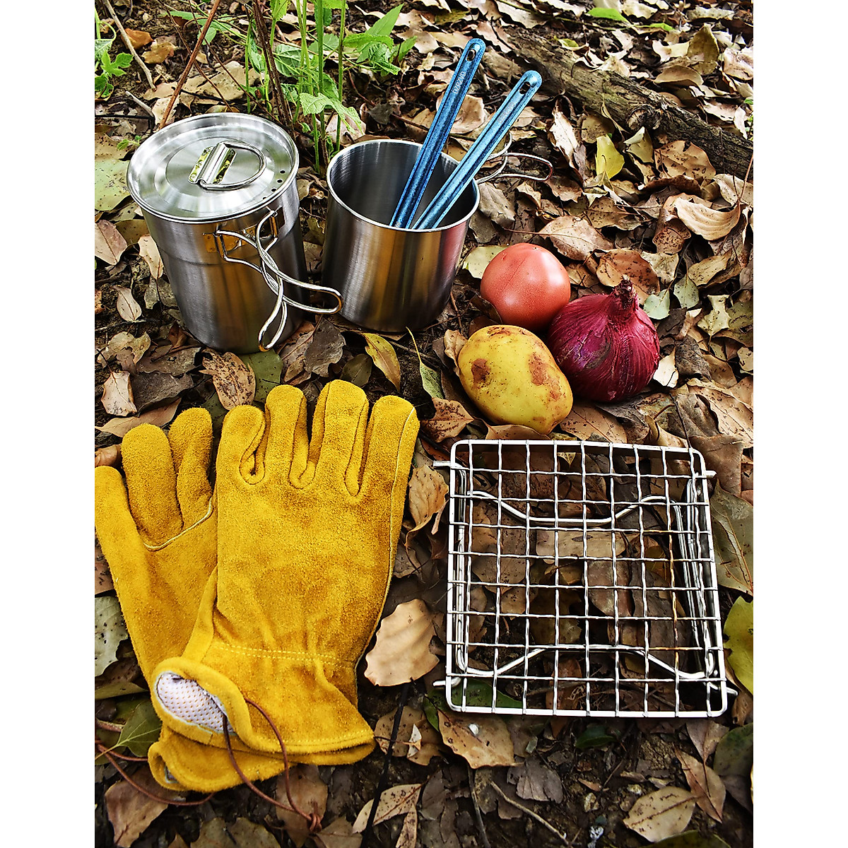 DZRZVD Camping Cups and Mugs Pot 2Pcs -304 Food Grade Stainless Steel - Outdoor Cookware Set with Vented Lid -33oz Big+24oz Small for Backpacking Picnic Hiking