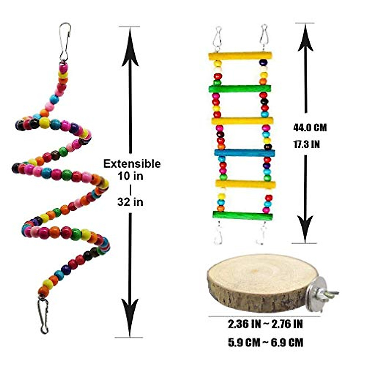 VolksRose Bird Swing Toys 10 Packs, Parrot Hammock Bell Toys Parrot Cage Toy Bird Perch with Wood Beads Hanging for Small Parakeets, Cockatiels, Conures, Budgie, Macaws, Parrots, Mynah, Love Birds
