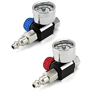 QWORK Air Pressure Regulator Kit, 1/4"-G Spray Paint Gun Air Adjusting Valve Regulator for Air Guns, Spray Guns and Air Tools, Airflow Regulator with Gauge and Adapter