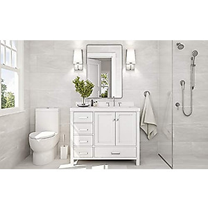 ARIEL 37" White Bathroom Vanity with 1.5" Edge Pure White Quartz Countertop & Backsplash, Right Rectangular Sink, 2 Soft Closing Doors, 5 Full Extension Dovetail Drawers, Brushed Nickel