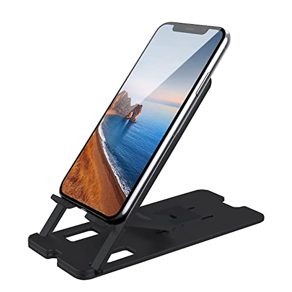 Cell Phone Stand, Portable Aluminum Phone Holder, Adjustable Phone Dock Cradle, Compatible with iPhone 13/12/11 Pro Max, Samsung Galaxy, Small Tablets(Black)