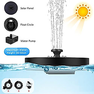 𝗦𝗼𝗹𝗮𝗿 𝗙𝗼𝘂𝗻𝘁𝗮𝗶𝗻 𝗣𝘂𝗺𝗽 𝗕𝗶𝗿𝗱 𝗕𝗮𝘁𝗵 - 3W Bird Bath Fountains Solar Power Water Fountain Pump with Color LED Light, 7 Nozzles & 4 Fixers for Garden Birdbath Pond Outdoor Pool