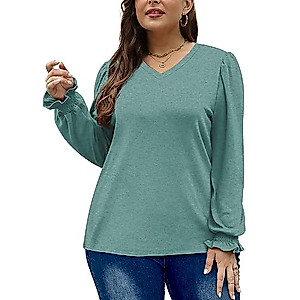 XIEERDUO Womens Oversized Sweatshirts Comfy V Neck Long sleeve Top Trendy Winter Solid Tunic Turquoise 2XL
