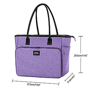 CURMIO Yarn Storage Bag, Knitting Bag for WIP Project, Crochet Hooks, Knitting Needles(up to 14"/35.5cm) and Yarn Skeins, Purple(Bag Only)