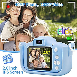 YUE3000 Upgrade Kids cat Camera,Gifts for Boys and Girls of Age 3-9, 1080P HD Digital Video Cameras for Toddler, 20M high -Definition Digital Camera, Suitable for Portable Toys with 32GB SD Card-Blue