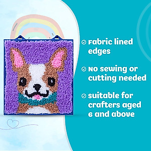 LatchKits – Puppy Latch Hook Kit – Easy-to-Learn Craft Project – No Sewing Or Cutting – for Ages 6+, Canvas, Multi