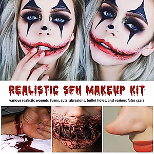 Scar Wax SFX Makeup, Halloween Makeup Kit, Special Effects Makeup kit-6 Color Bruise Wheel for Special Effects/Scar Wax with Spatula Tool/Fake Blood/Dark Fake Blood/Stipple Sponges