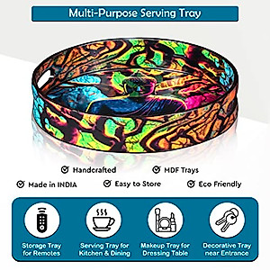 Crocon Decorative Round Serving Tray for Coffee Table Breakfast Buddha Printed Ottoman Tray Candle Holder Multipurpose Centerpieces for Dining Room Home Décor Makeup Drawer Organizer 12 Inch