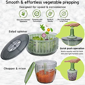 Brieftons Salad Spinner and Chopper: Large 6.3-Quart Lettuce Greens Vegetable Washer Dryer, with Bonus 0.95-Quart Veggie Chopper Mixer, Compact Storage, Easy Push Operation for Quick Veggie Prepping