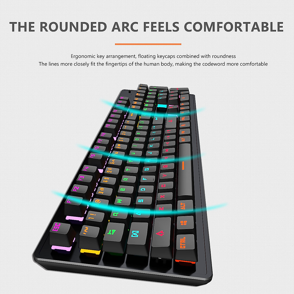 Chuang Gaming KU20 Mechnical Gaming Keyboard, RGB Backlit Wired Keyboard with Blue Switches & ABS Keycaps, Splash-Proof Function with Ergonomic Design, Black