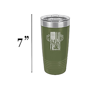 Rogue River Tactical USA Flag Buck Hunting 20 Oz. Travel Tumbler Mug Cup w/Lid Vacuum Insulated Hot or Cold United States Deer (Green)