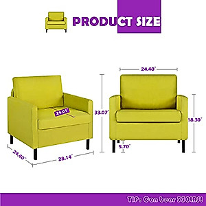 TYBOATLE Modern Upholstered Linen Fabric Accent Arm Chairs, Living Room Single Sofa Chair with Metal Legs, Comfy Reading Lounge Armchair for Small Spaces, Apartment, Bedroom, Office (Green)