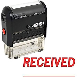 ExcelMark A-1539 Self-Inking Rubber Stamp - Received with Signature Line - Red Ink