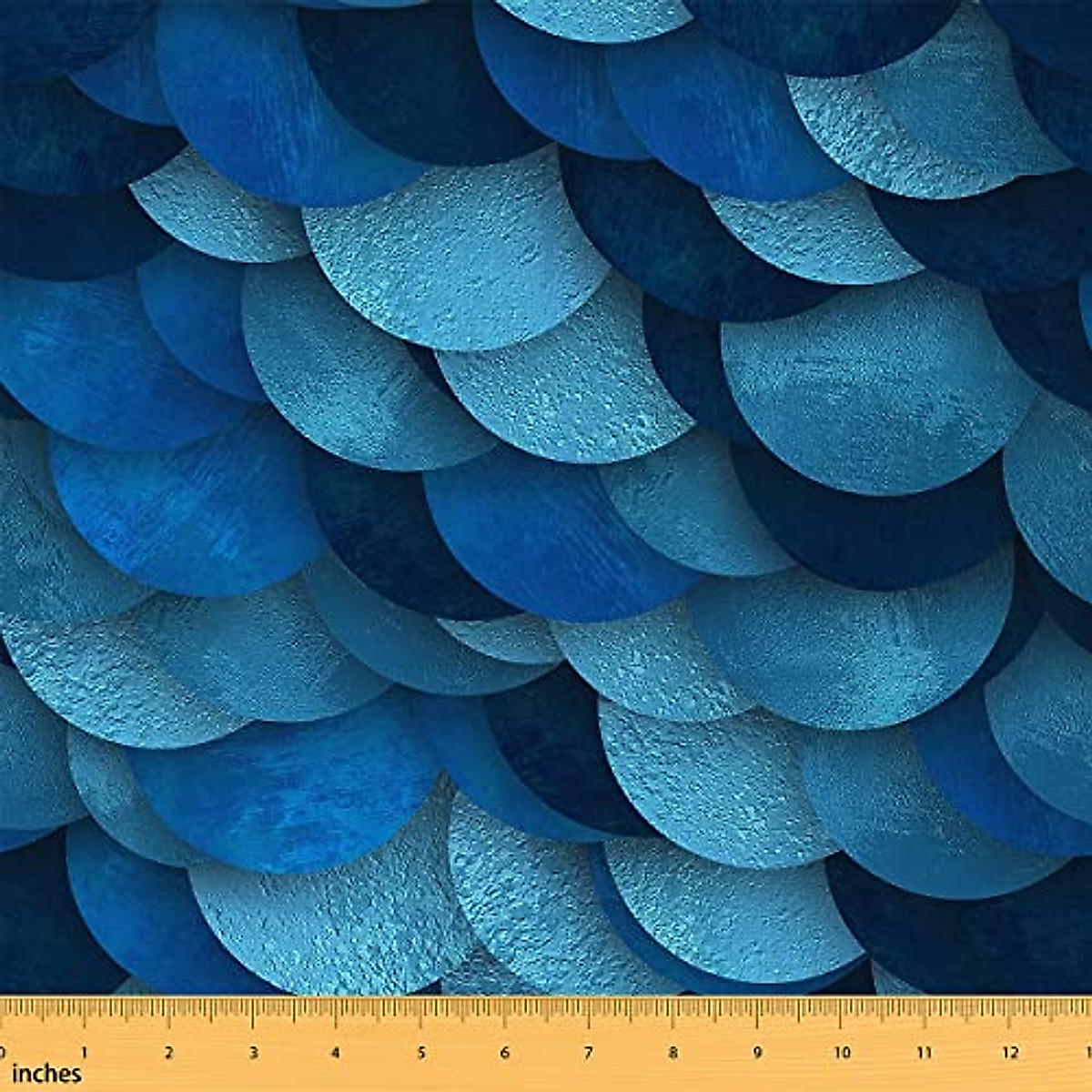 Mermaid Scales Fabric by The Yard, Ocean Fish Scales Upholstery Fabric, Nautical Fish Squama Outdoor Fabric, Circular Shapes Decorative Fabric for Upholstery and Home Accents, 1 Yard, Ocean Blue