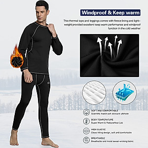 MeetHoo Men's Compression Base Layers Long Johns Winter Gear with Fleece Lined for Skiing Black