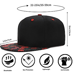 Rose Snapback Hats for Men Hat High Top End Hip Hop Hats for Rappers Flat Visor Bill Women's Baseball Caps Adjustable Unisex Black