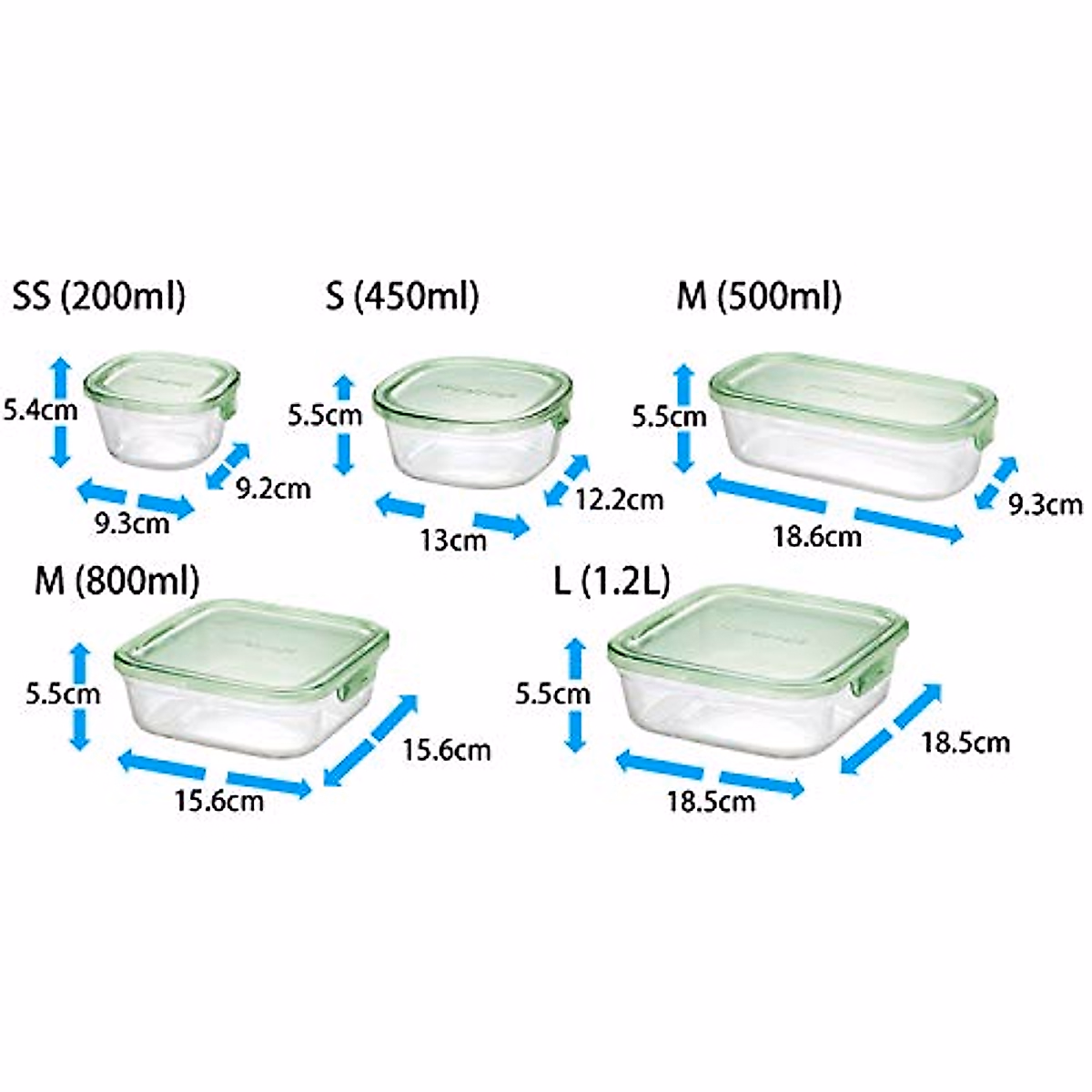 iwaki KC3247N-G Pack & Range Heat-Resistant Glass Storage Container, Green, Square, M, 27.1 fl oz (800 ml), Microwave